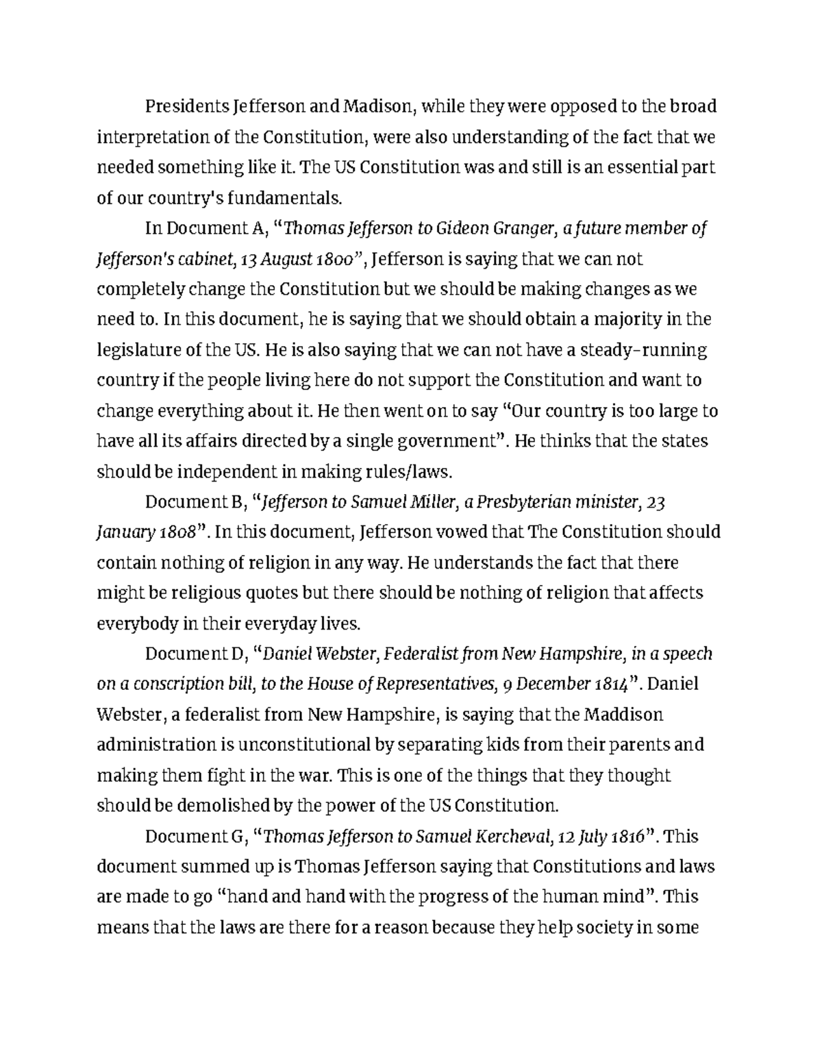 Jefferson and Madison DBQ final - Presidents Jeerson and Madison, while ...