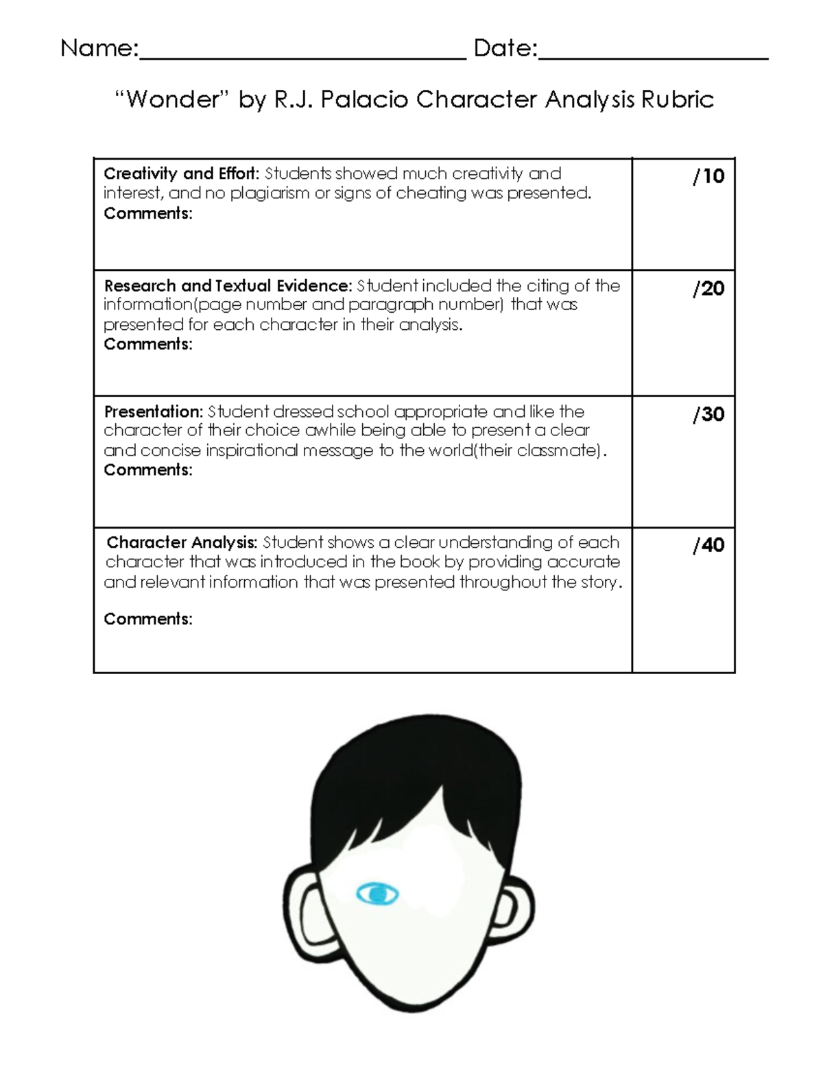 Wonder Rubric - n/a - Name:___________________________ Date ...