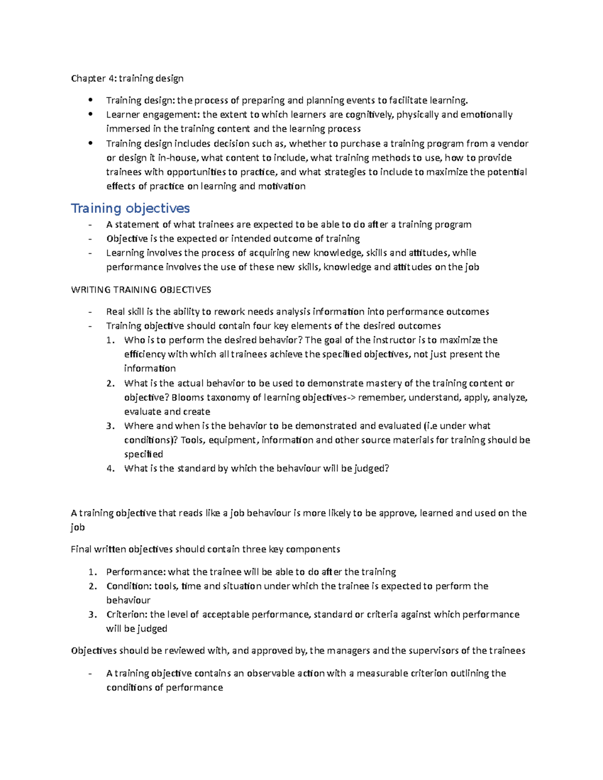 Lesson 7 training design - Chapter 4: training design Training design ...