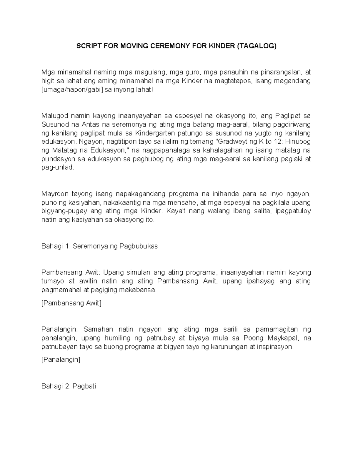 Script FOR Moving Ceremony FOR Kinder Tagalog - SCRIPT FOR MOVING ...