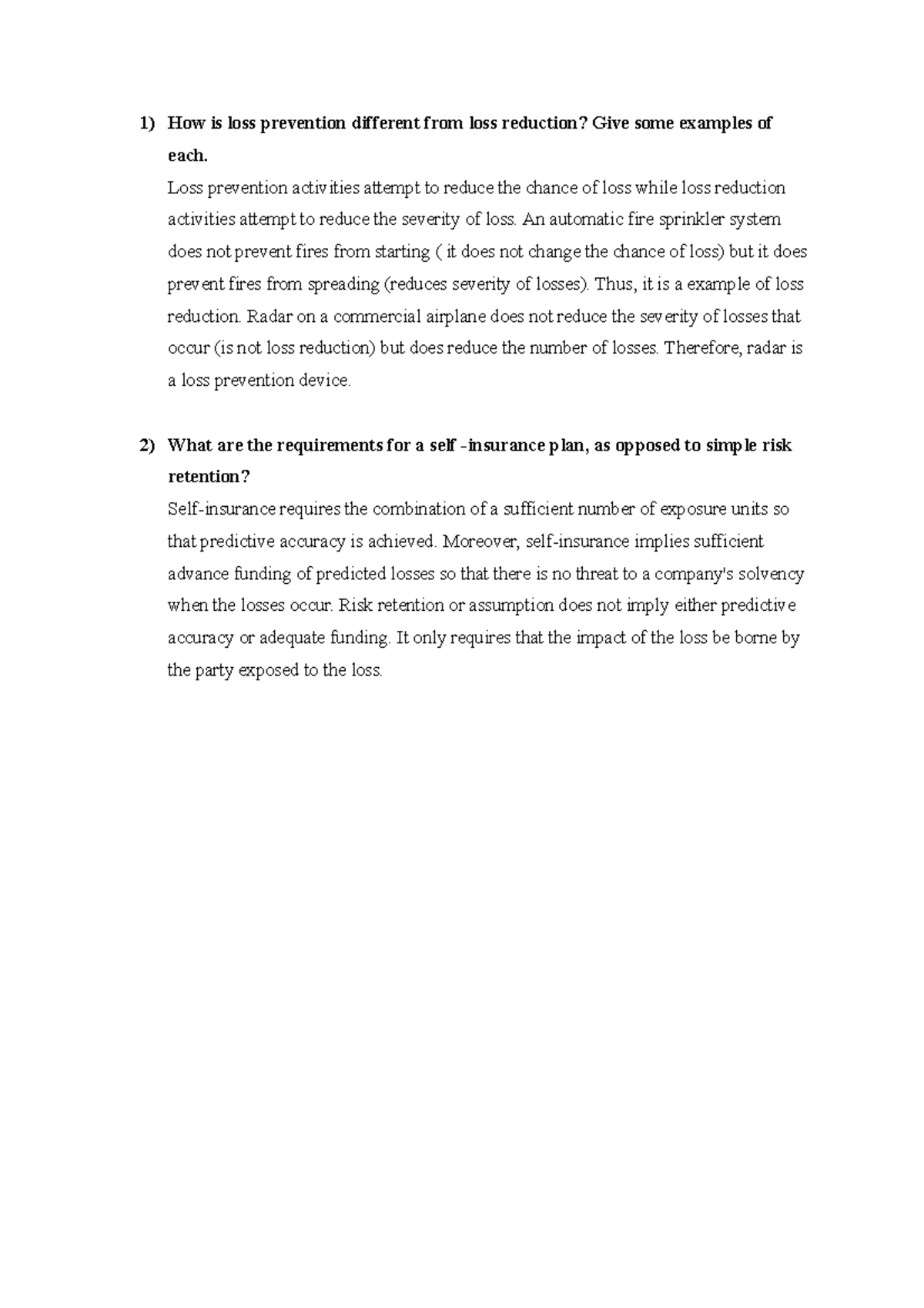 Insurance Management- Tutorial 2 - 1) How is loss prevention different ...