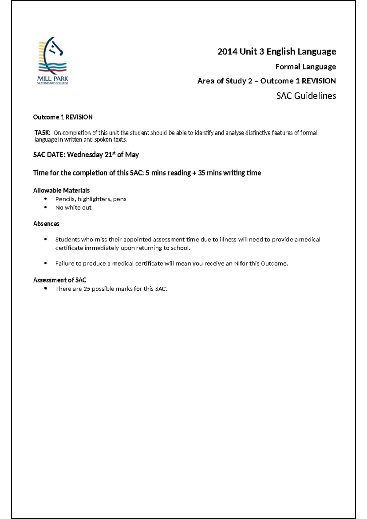 Unit 3-aos 2 outcome 1 revision - 2014 Unit 3 English Language Formal ...