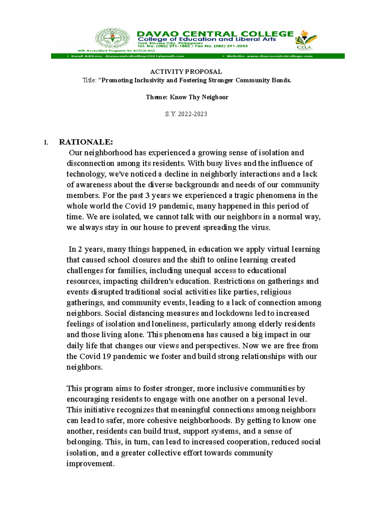 Activity Proposal group 1 - ACTIVITY PROPOSAL Title: “Promoting ...