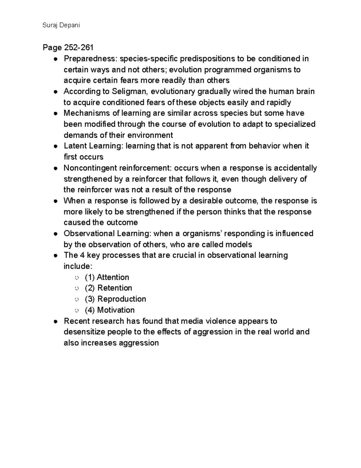 Psych Notes (252-261) - Suraj Depani Page 252- Preparedness: species ...