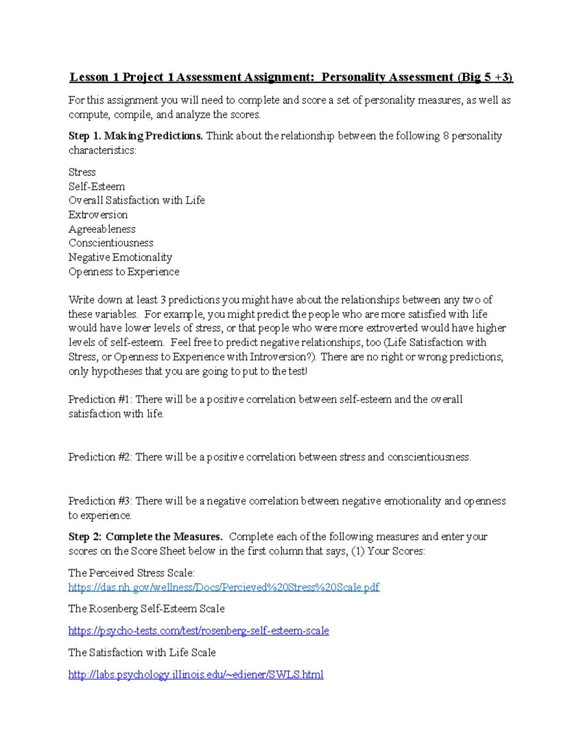 Lesson 1 Project 1 Personality Assessment - Lesson 1 Project 1 ...