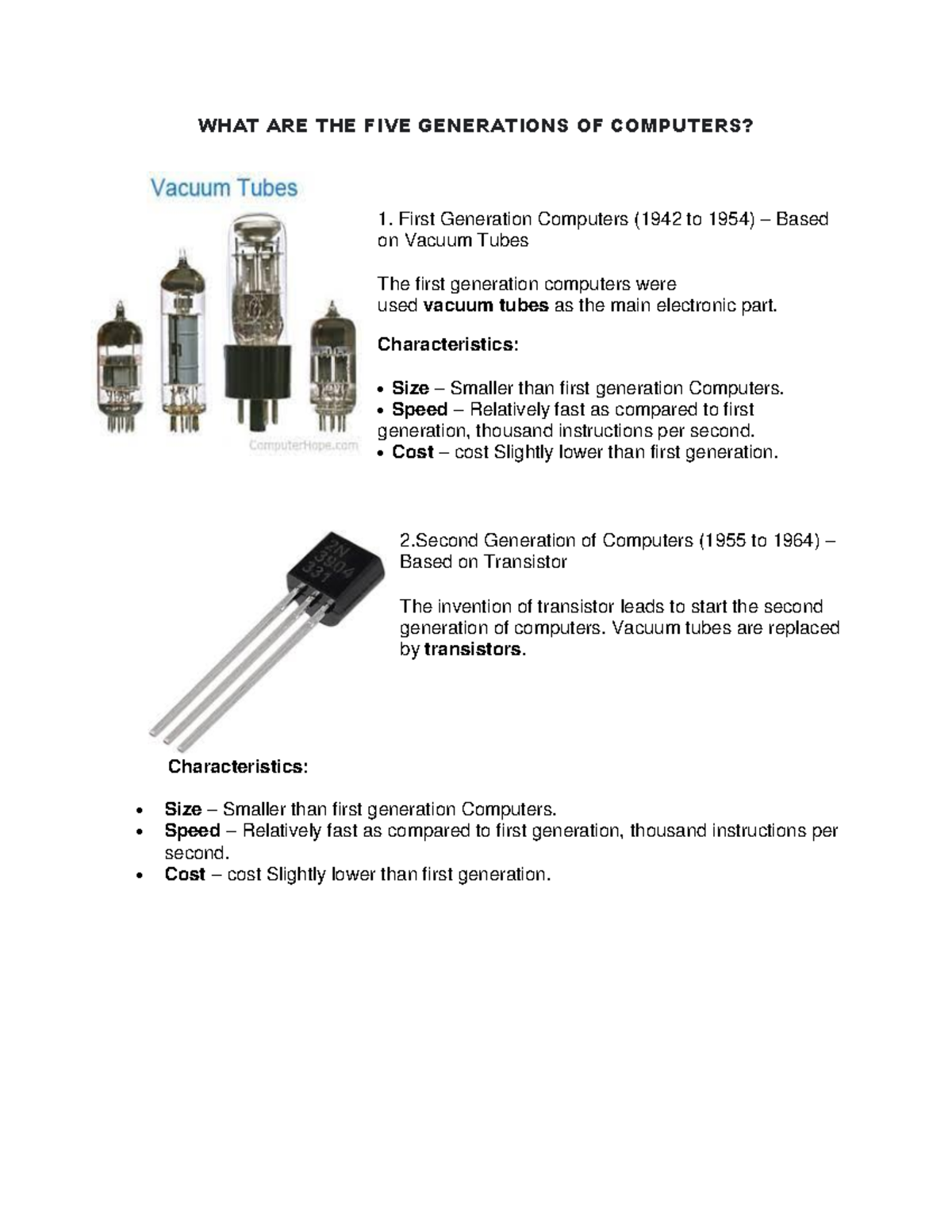 WHAT ARE THE FIVE Generations OF Computers - WHAT ARE THE FIVE ...