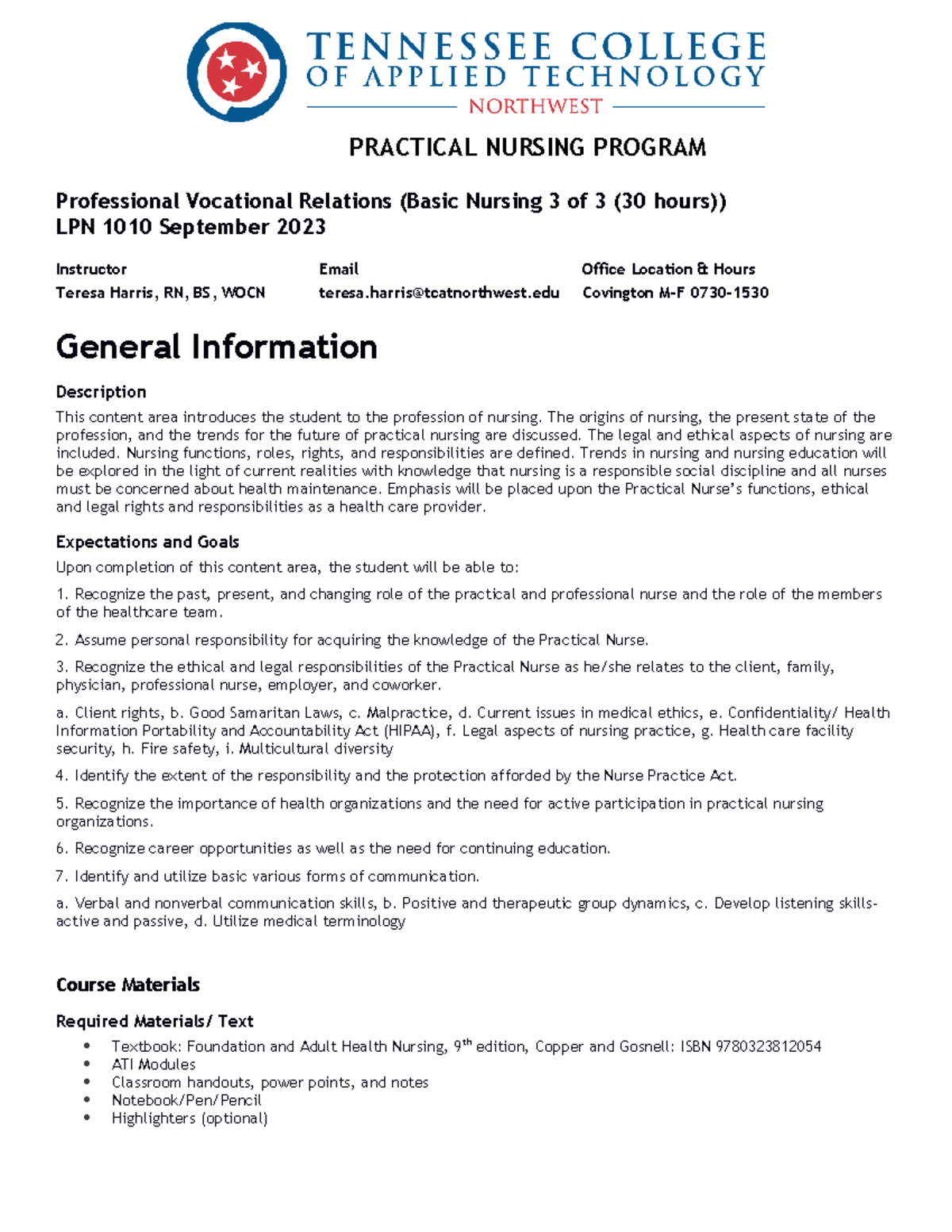 PVR Basic Nursing Syllabus 23-24 Final - PRACTICAL NURSING PROGRAM ...