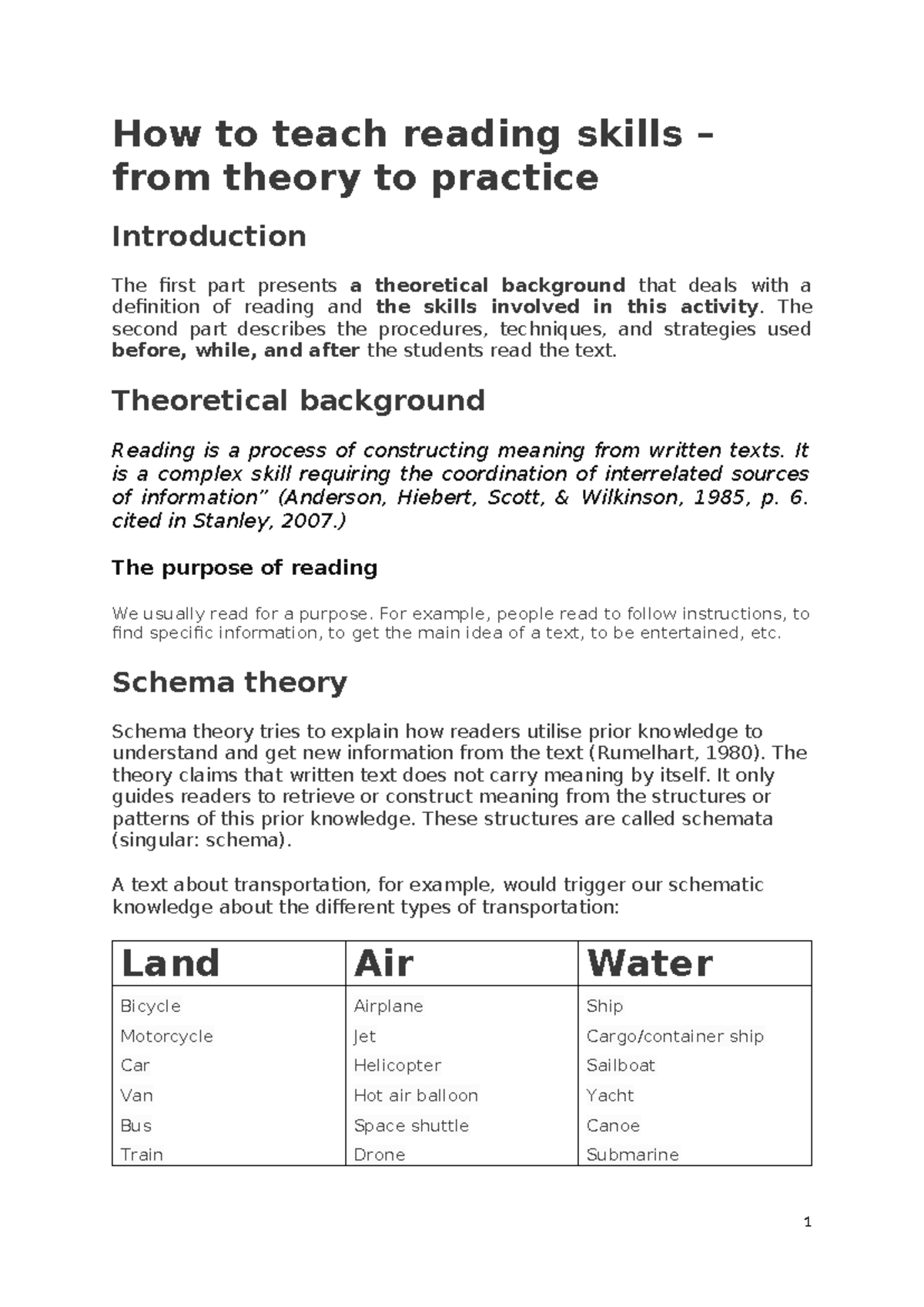 1 Reading Notes - How to teach reading skills – from theory to practice ...