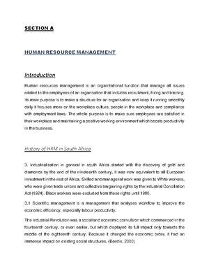 HR Study Notes - HR STUDY NOTES: WEEK 1: H U M A N R E S O U R C E M A ...