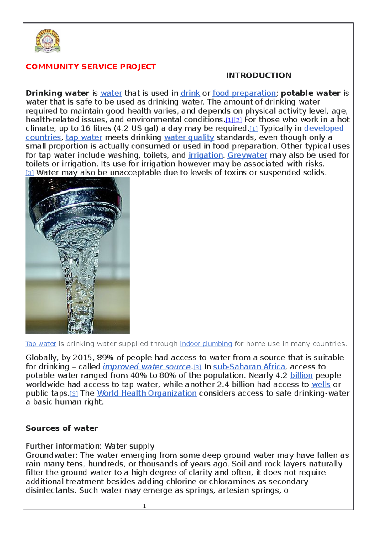 Introduction final - NOTES - COMMUNITY SERVICE PROJECT INTRODUCTION ...