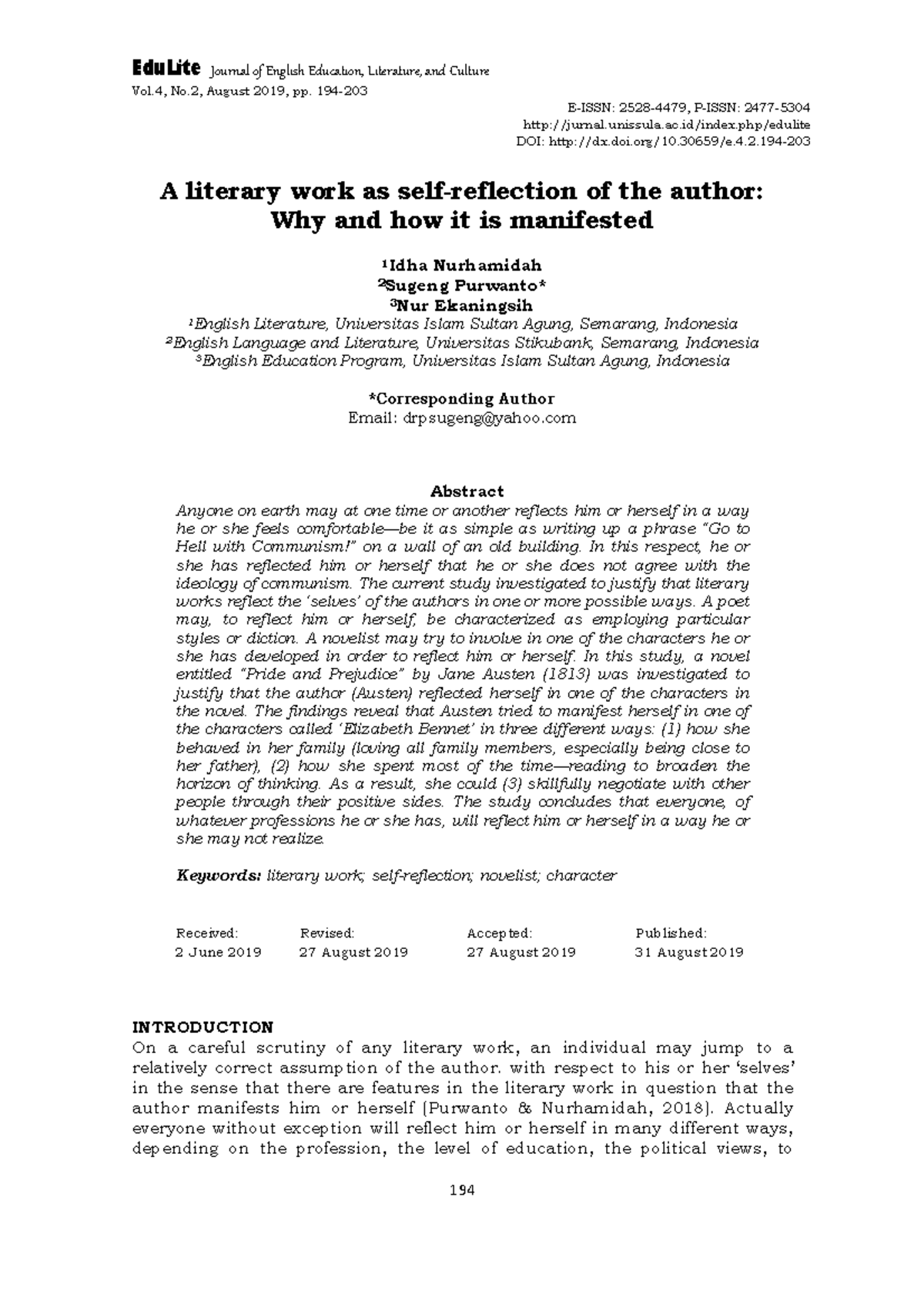 A literary work as self-reflection of the author- Why and how it is ...