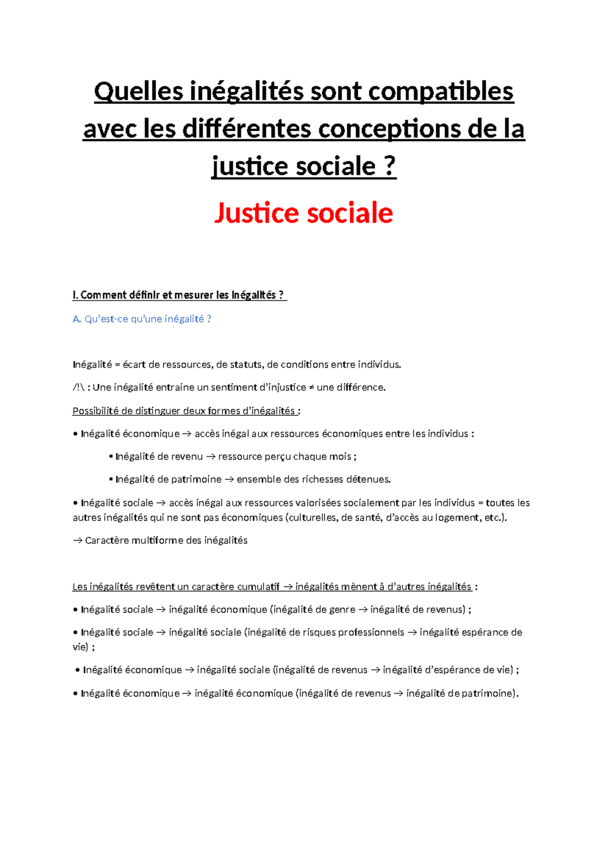 Justice sociale - cours de ses - Quelles inégalités sont compatibles ...