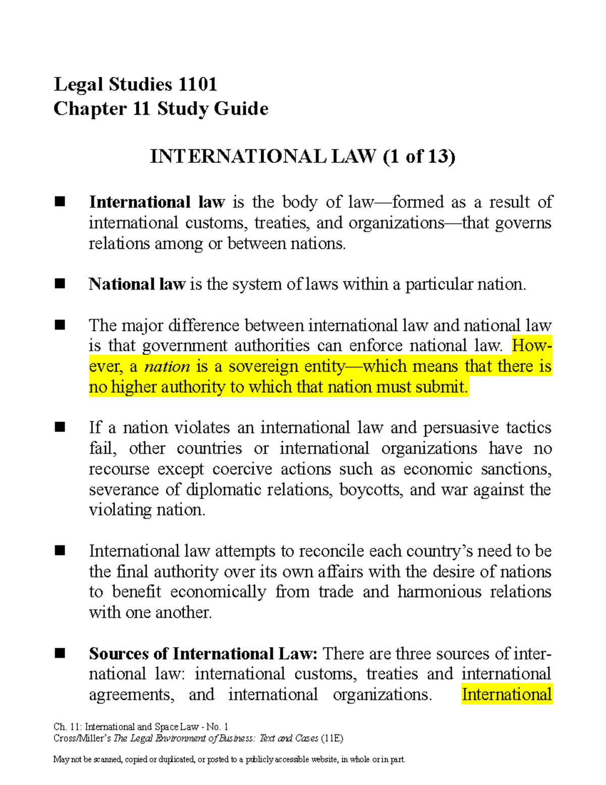 LGLS 1101 International Law Study Guide - Legal Studies 1101 Chapter 11 ...