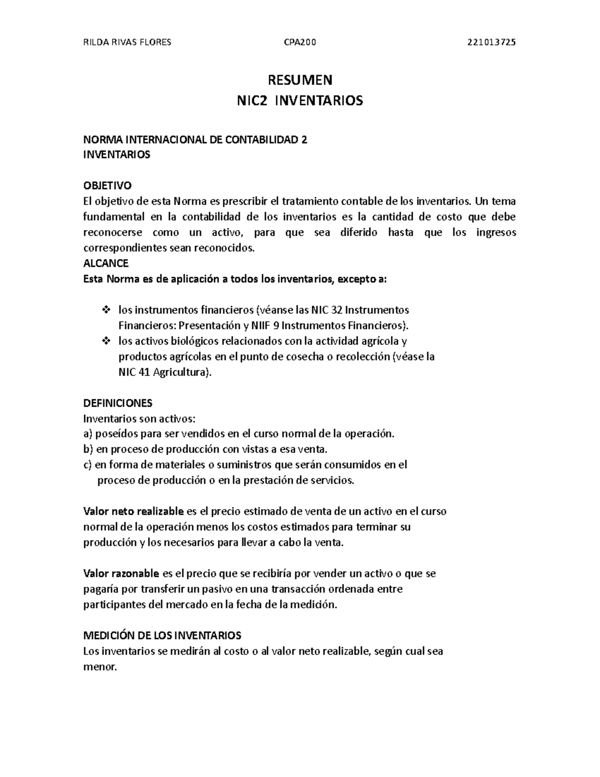 Resumen NIC 2 - INVENTARIOS - RILDA RIVAS FLORES CPA200 221013725 ...