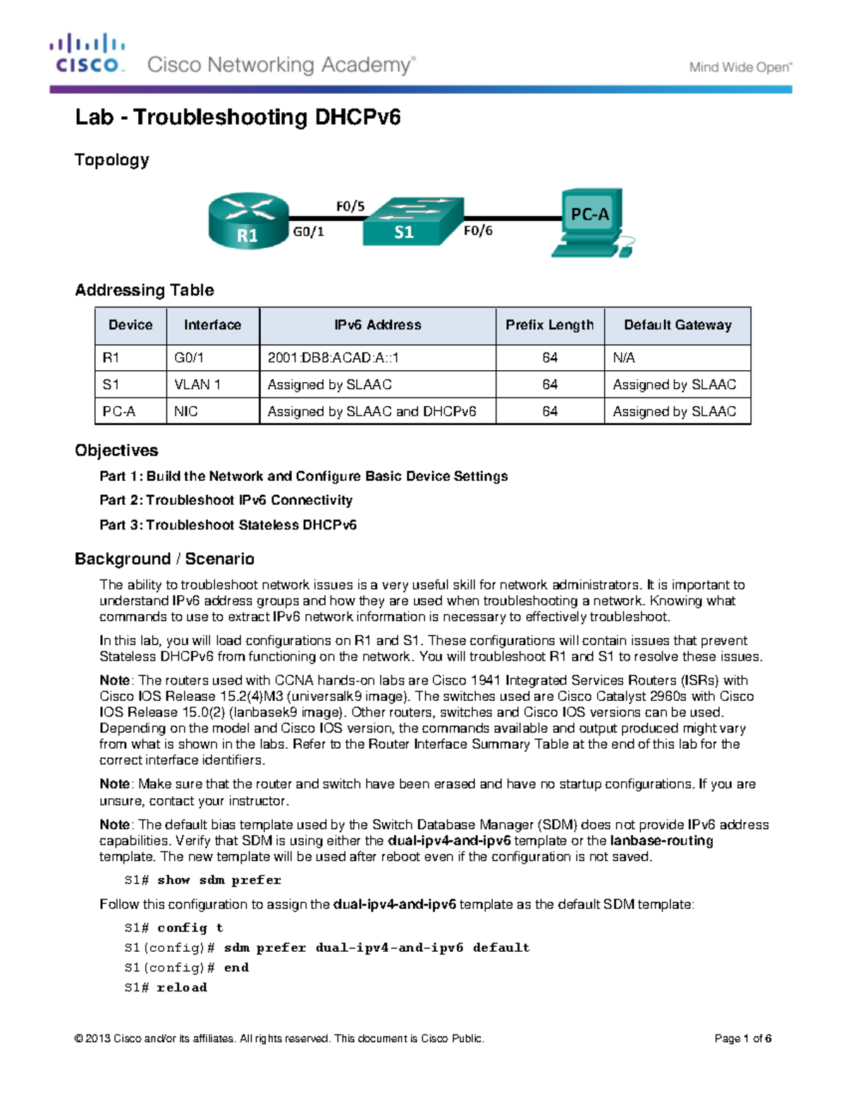 8.2.4.4 Lab - Troubleshooting DHCPv 66666 - Lab - Troubleshooting DHCPv Topology Addressing ...