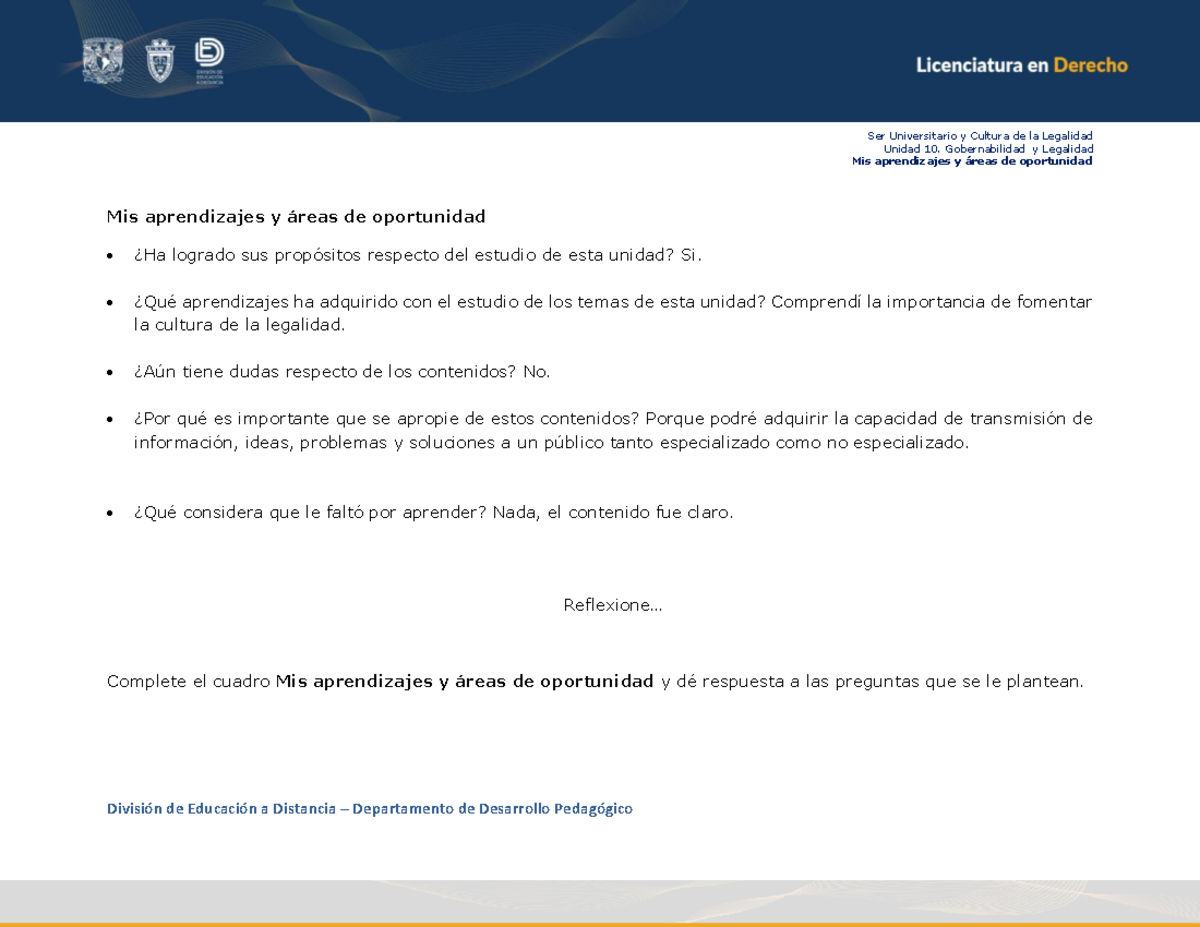 A3u10 sucl - El estudio de la asignatura Ser Universitario y Cultura de ...