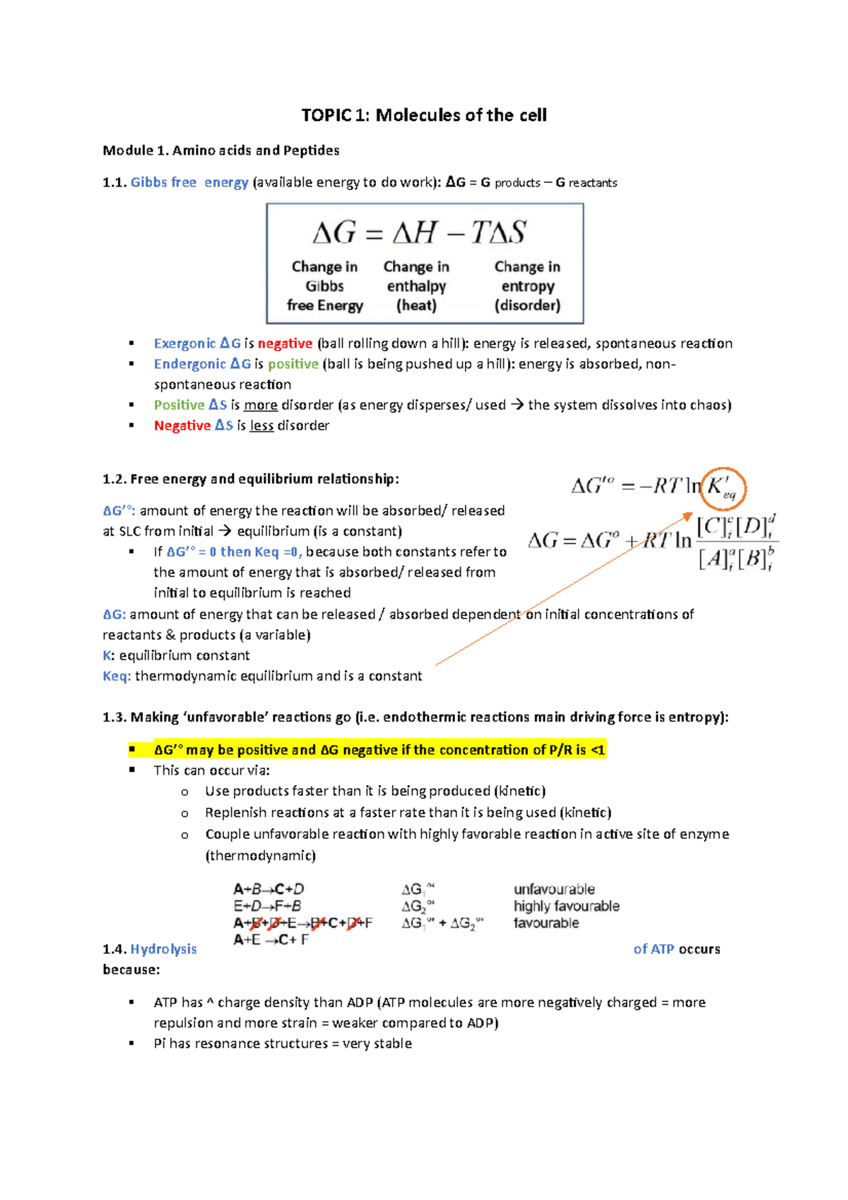 Module 1 - TOPIC 1: Molecules of the cell Module 1. Amino acids and ...