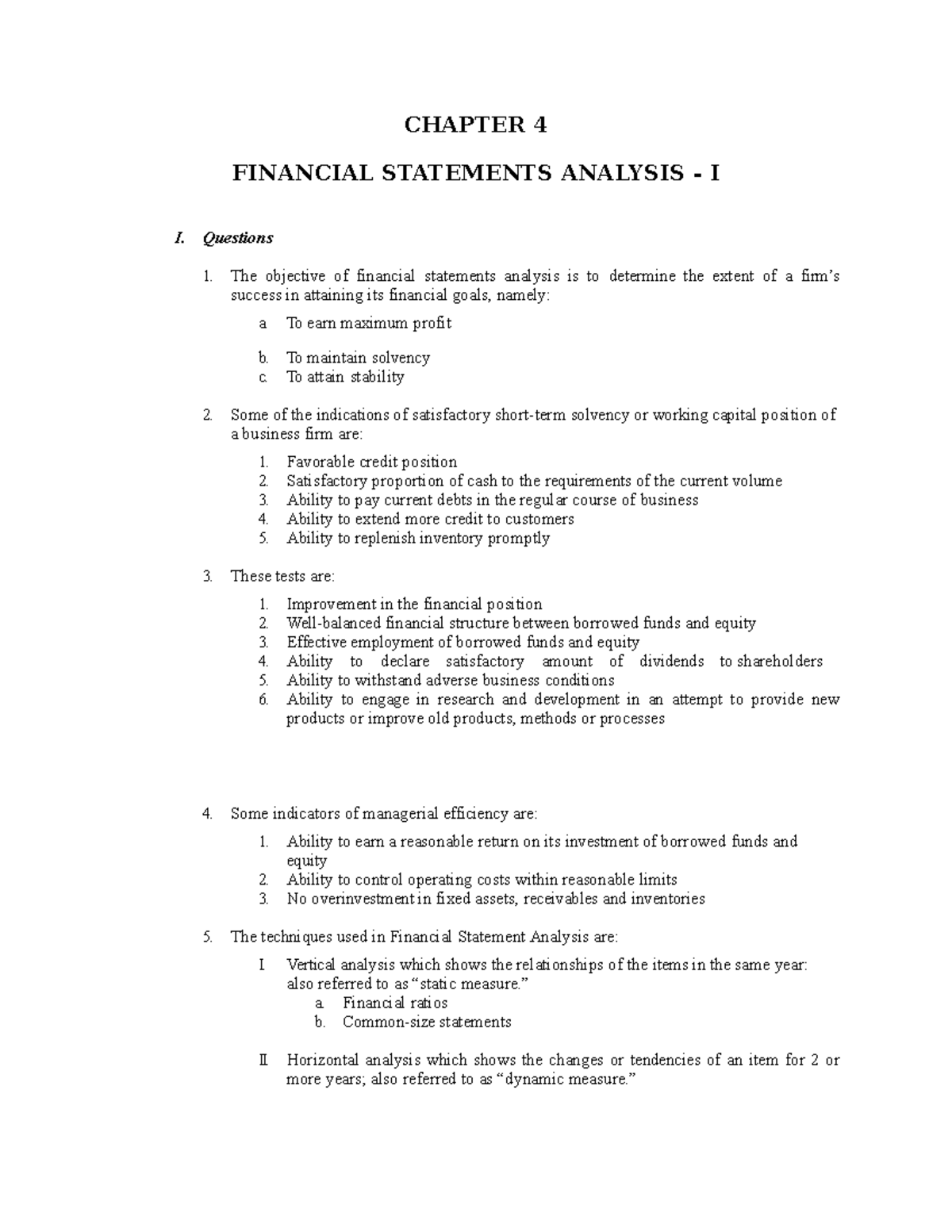 Chapter 4 Financial Statements Analysis - I - CHAPTER 4 FINANCIAL ...