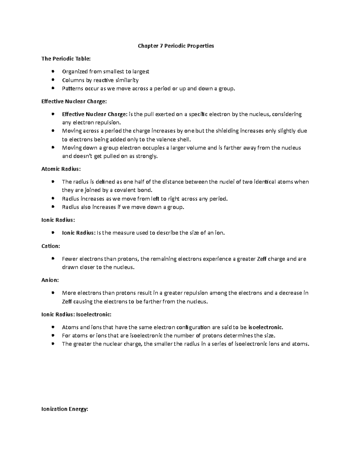 Chapter 7 Periodic Properties - Chapter 7 Periodic Properties The ...