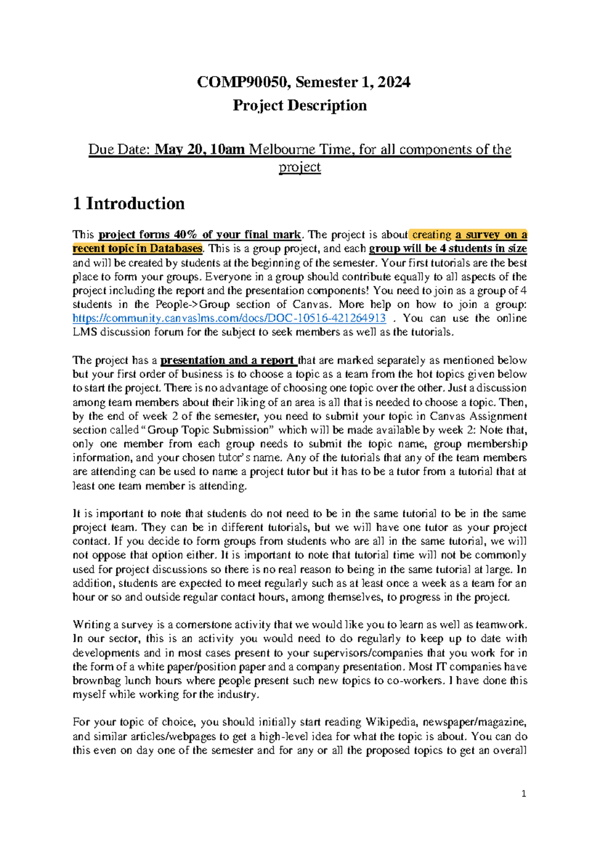 Project Specs - COMP90050, Semester 1 , 2024 Project Description Due Date: May 2 0 , 10am ...