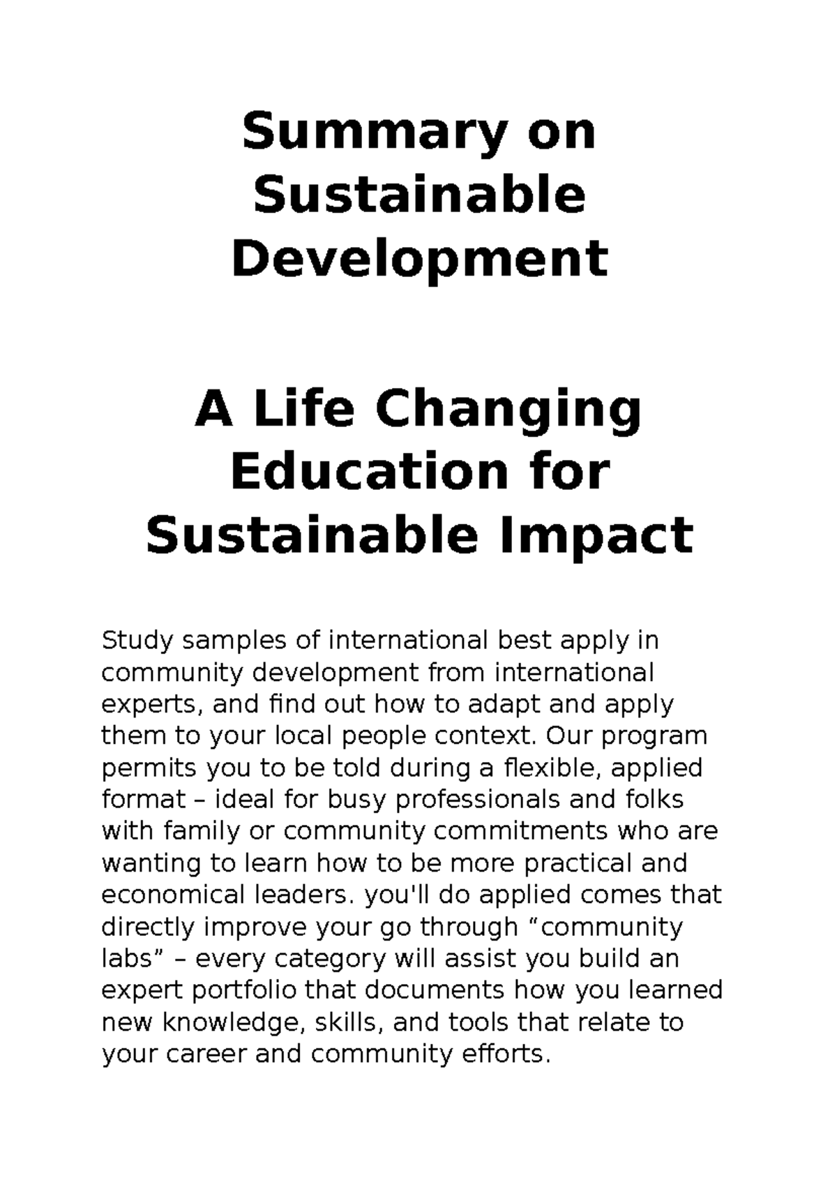 Summary on Sustainable Development - Summary on Sustainable Development ...