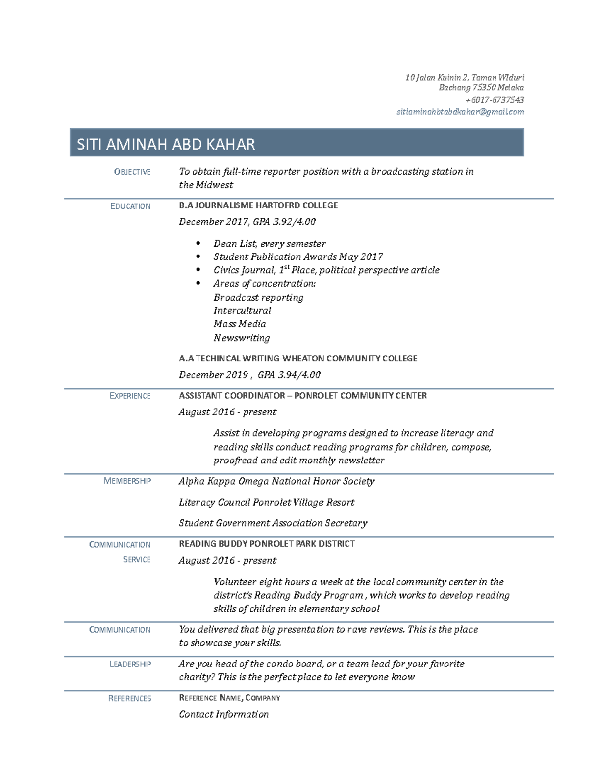 Basic Resume Timeless Design Example - End user Application - UiTM ...