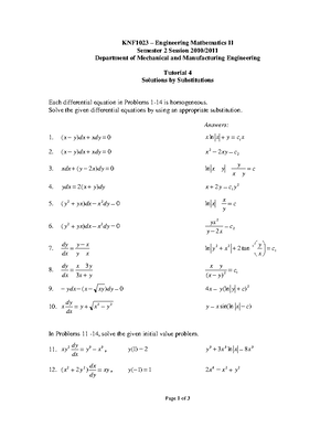 Tutorial Question Mathematics - Tutorial Solve the quadratic equation a) 𝑥 2 81 = 0 c) 2 𝑥 2 + 3 ...