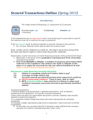 Secured Transactions Outline - HISTORY OF ARTICLE 9 Secured Financing ...