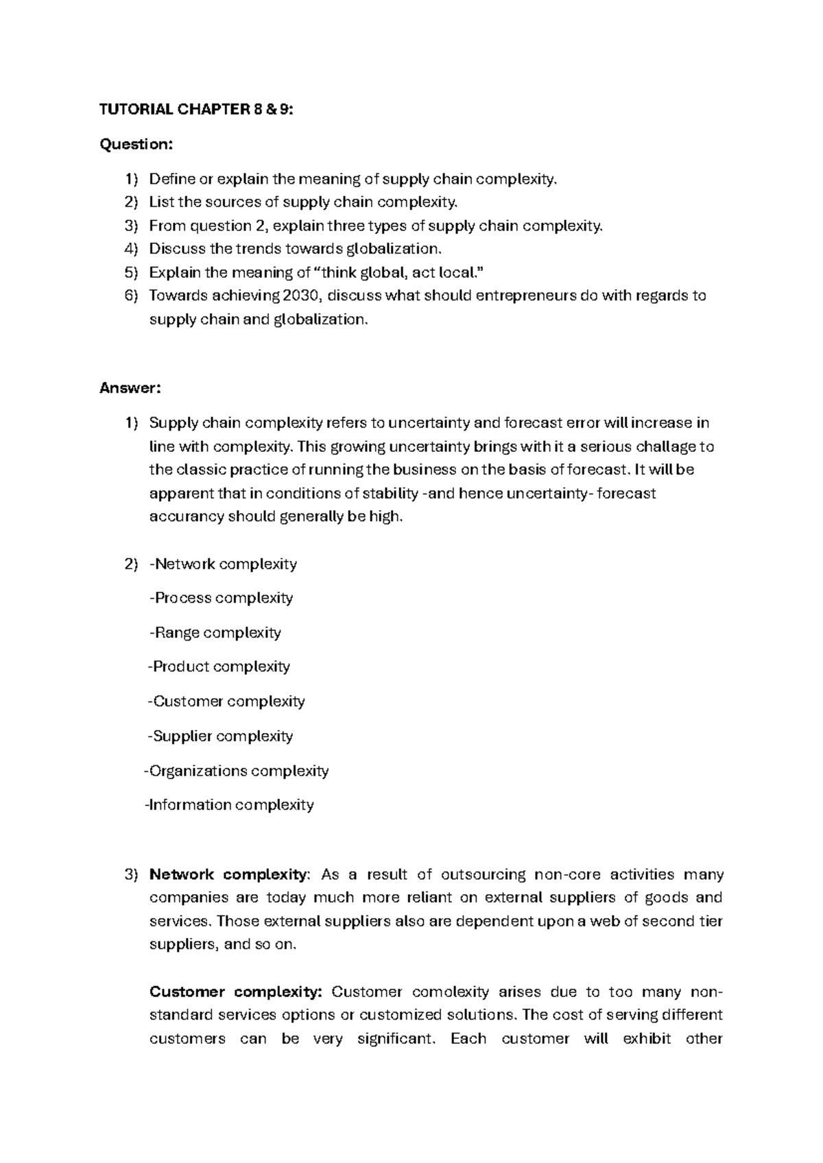 Chapter 8&9 - Notes - TUTORIAL CHAPTER 8 & 9: Question: 1) Define or ...