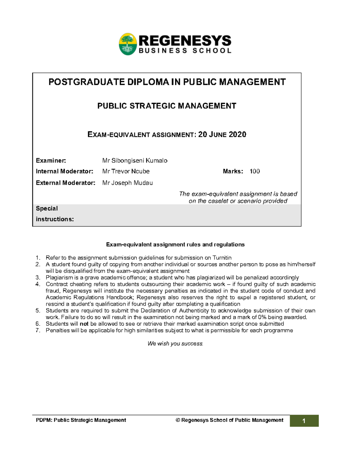 Exam-Equivalent Assignment 20June2020 - POSTGRADUATE DIPLOMA IN PUBLIC ...