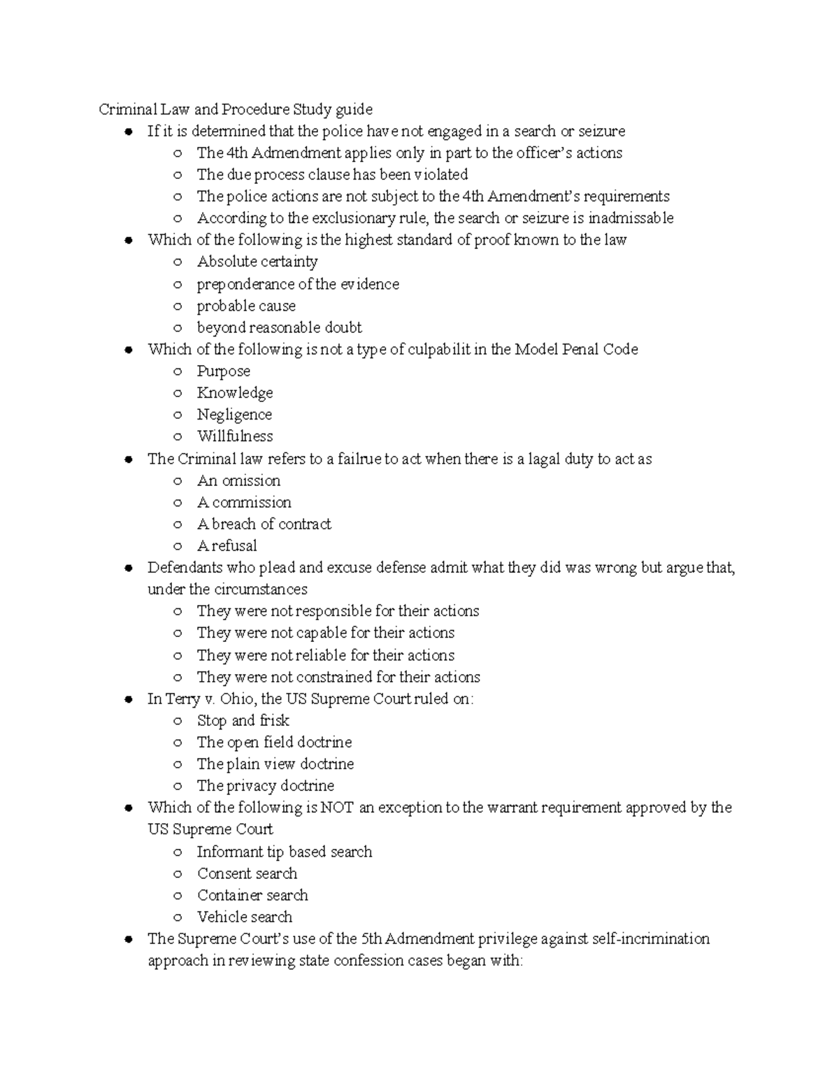 Criminal Law and Procdeure Study guide - Ohio, the US Supreme Court ...