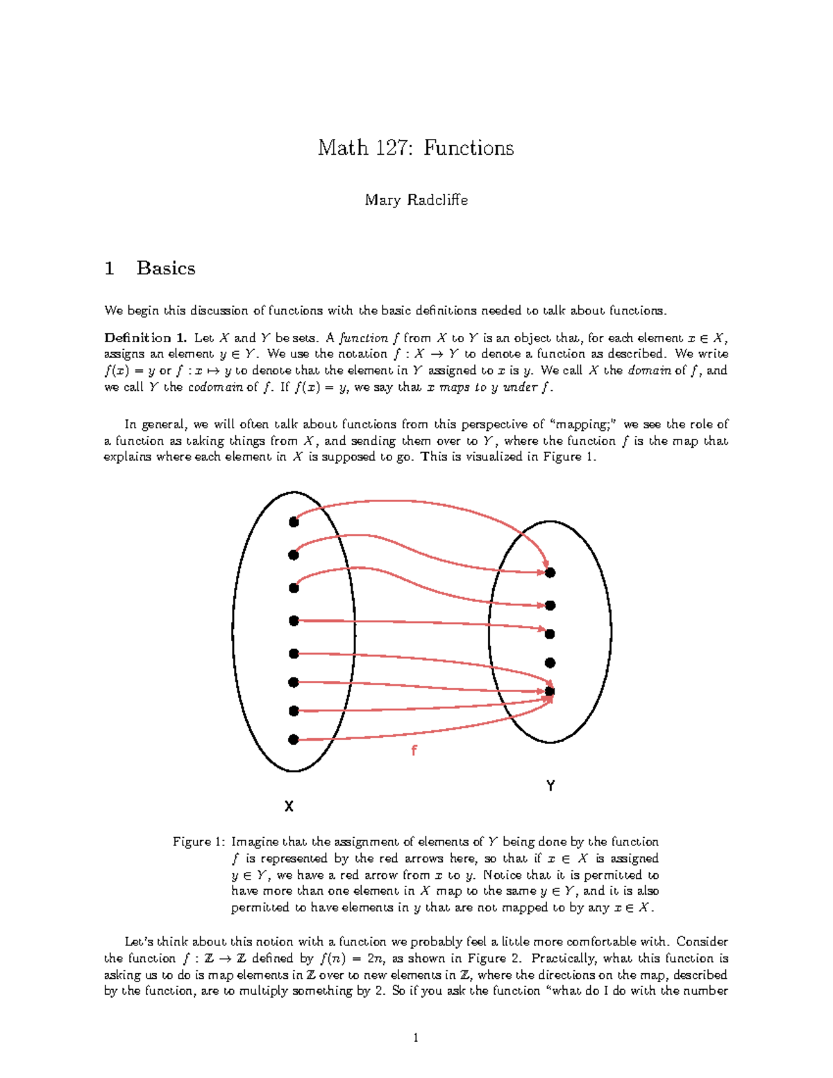 Functions Mary Radcliff - Math 127: Functions Mary Radcliffe 1 Basics ...