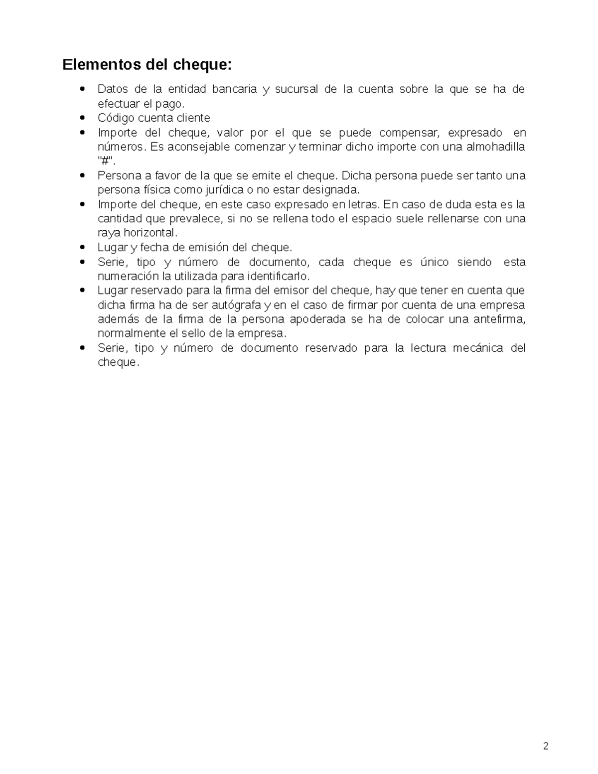 Elementos del cheque, pagaré - Elementos del cheque: Datos de la ...