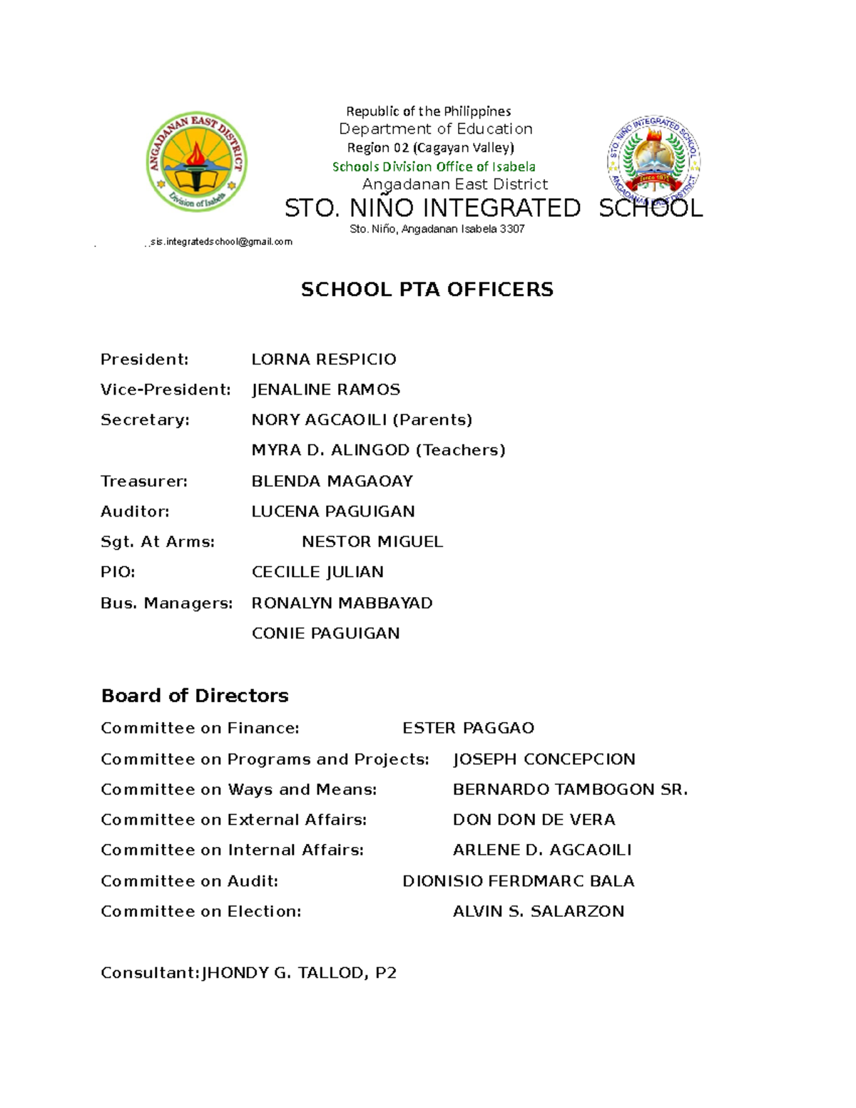 PTA Officers - PTA - Republic of the Philippines Department of ...