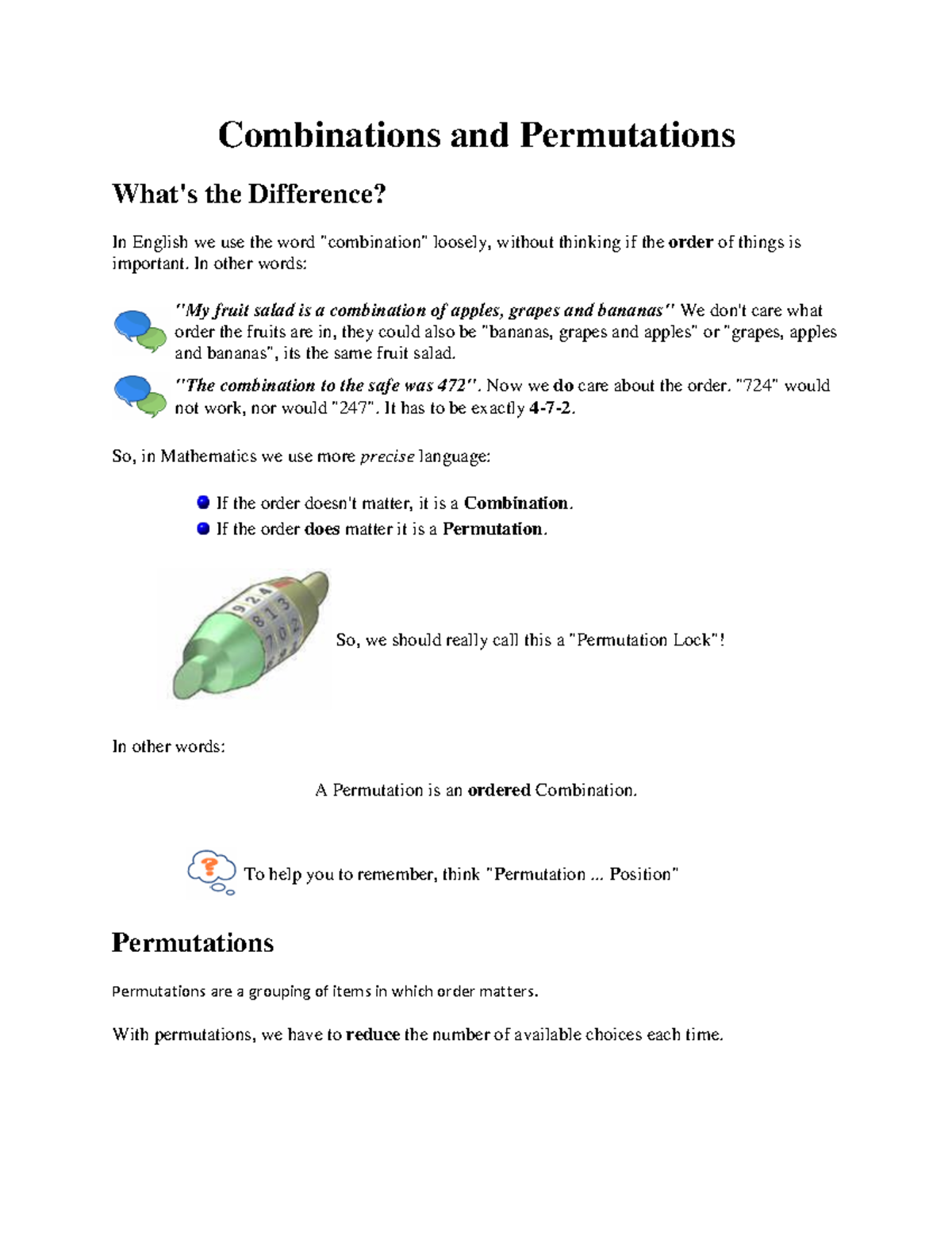 Combinations and Permutations Notes - Combinations and Permutations ...