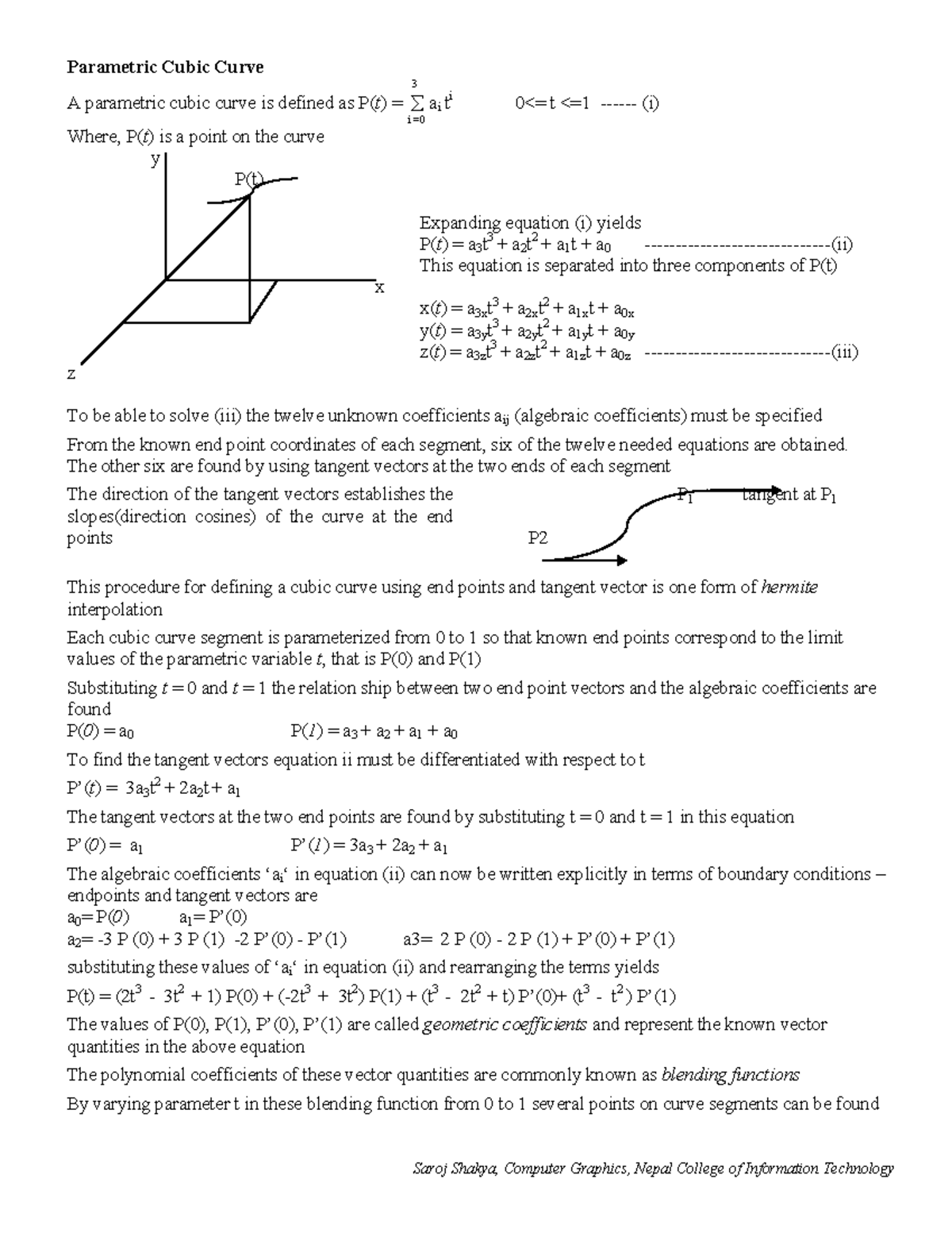 Parametric Cubic Curve Saroj Shakya Computer Graphics Nepal College Of Information
