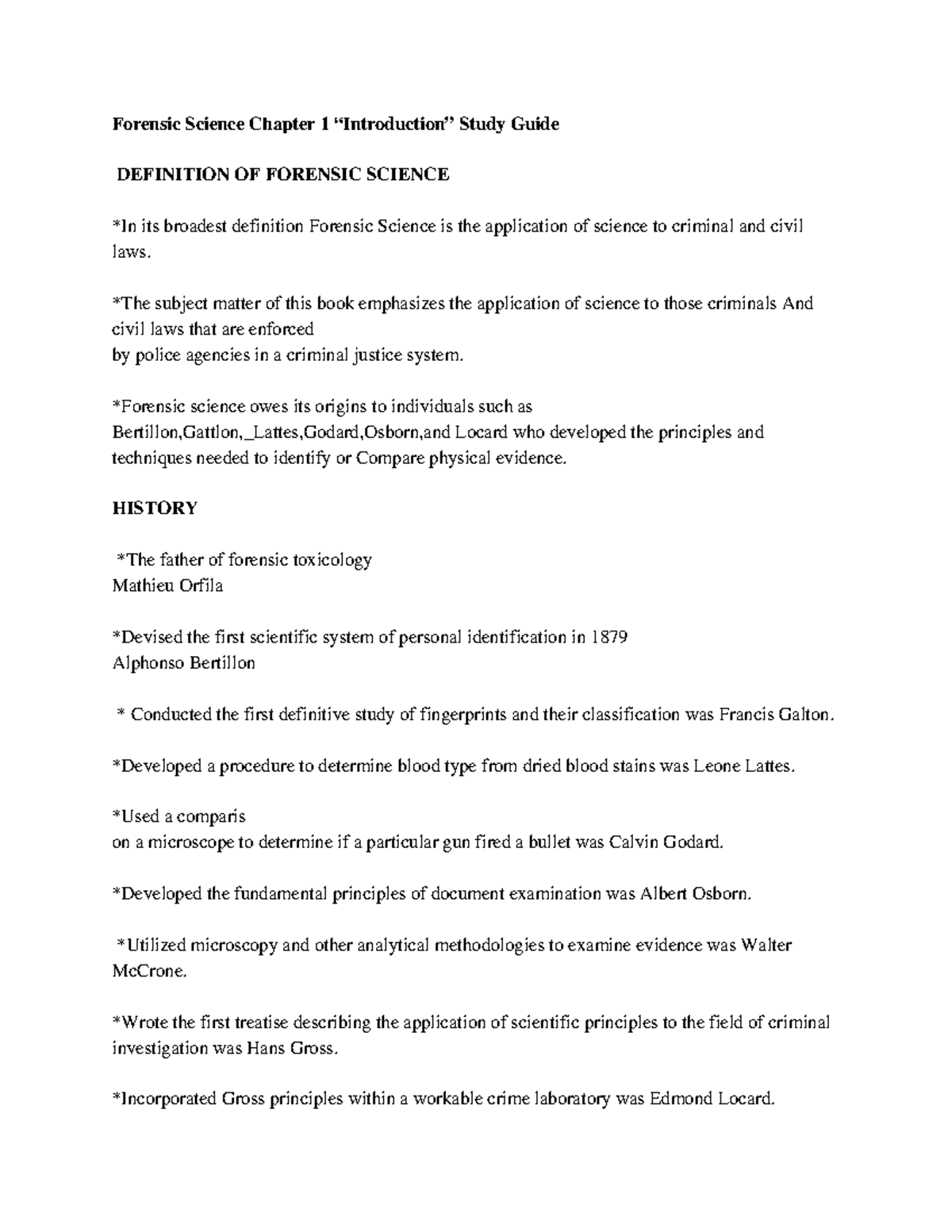 Forensic Science Chapter 1 Study Guide - **Forensic Science Chapter 1 “Introduction” Study Guide ...