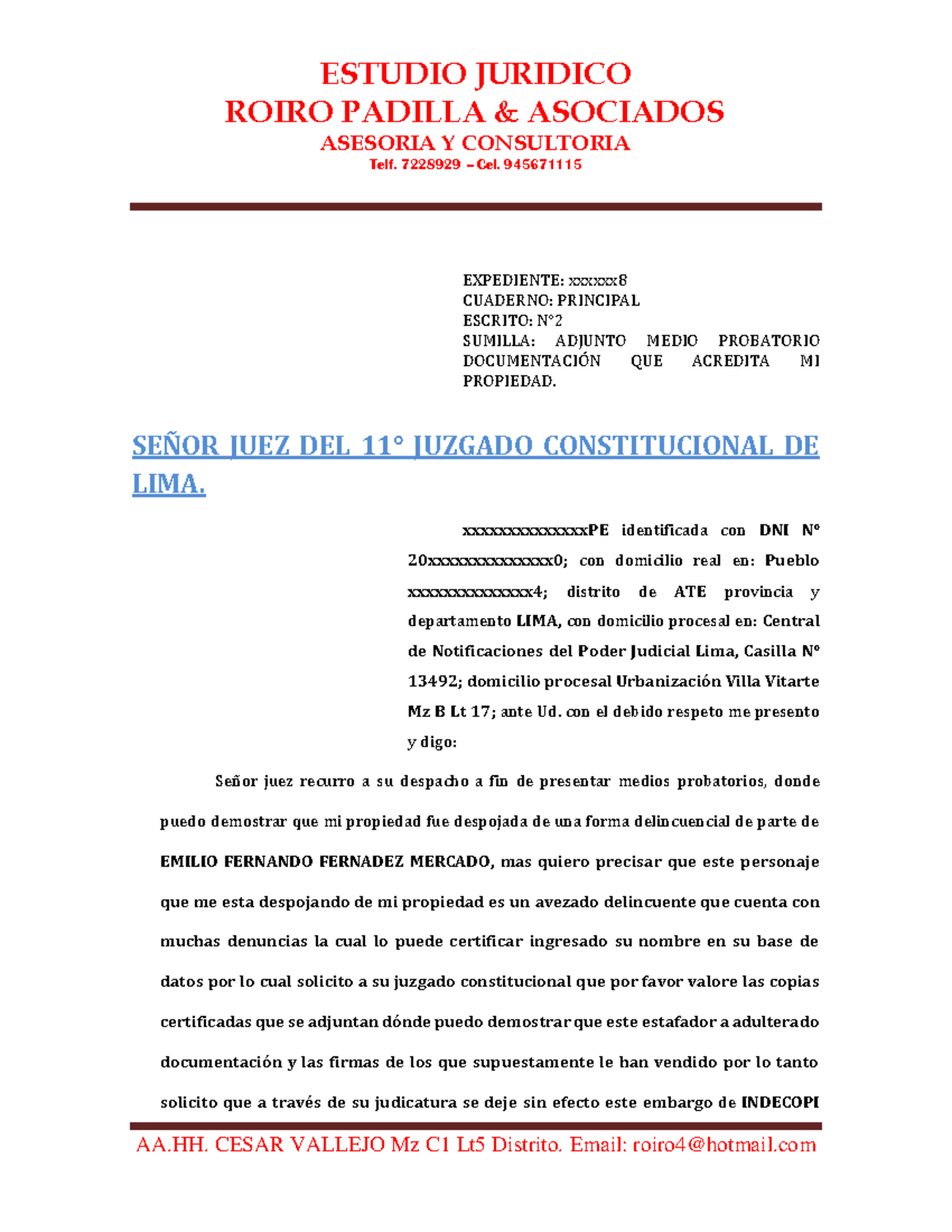 2dgwtgv jksjs ush - ESTUDIO JURIDICO ROIRO PADILLA & ASOCIADOS ASESORIA ...