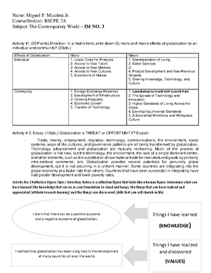TCW- Module-2-Activity, Evaluation, and Assignment - Name: Miguel P. Micoleta Jr. Course/Section ...