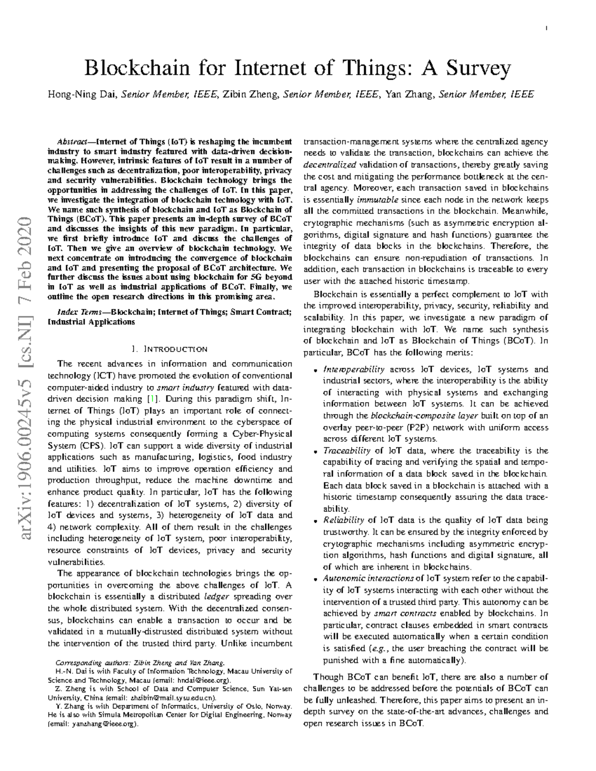 Blockchain for Internet of Things A Survey - Blockchain for Internet of Things: A Survey Hong ...