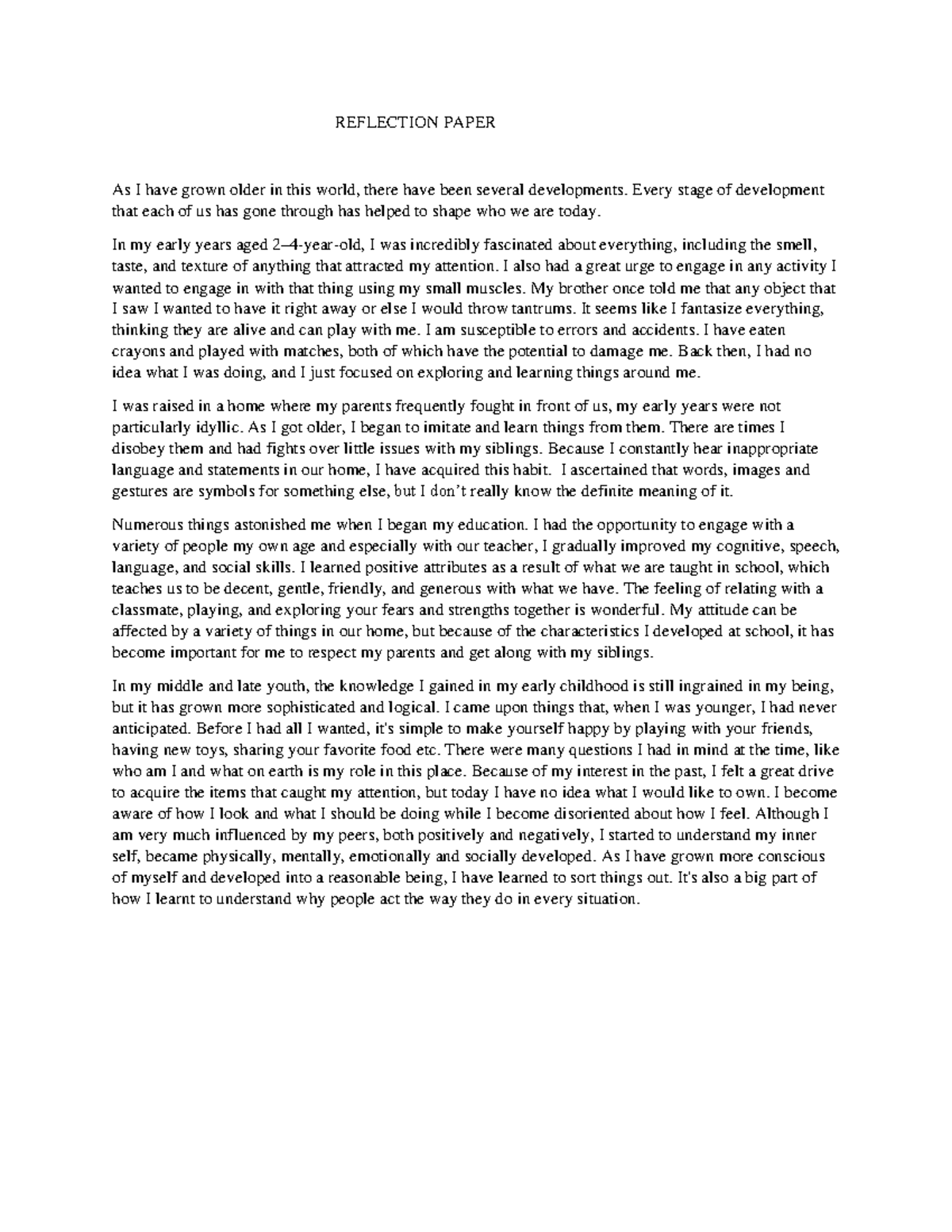Bayon-on Reflection - kjkl - REFLECTION PAPER As I have grown older in ...