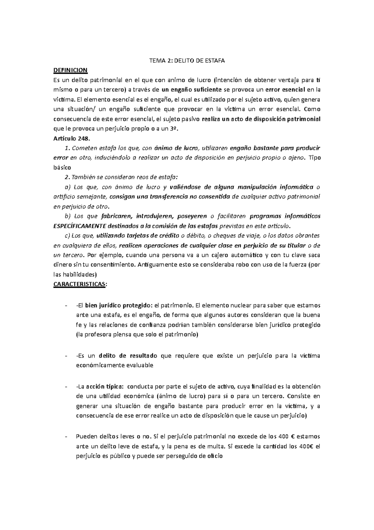 Estafa - Profesora: Eva Serrano - TEMA 2: DELITO DE ESTAFA DEFINICION ...