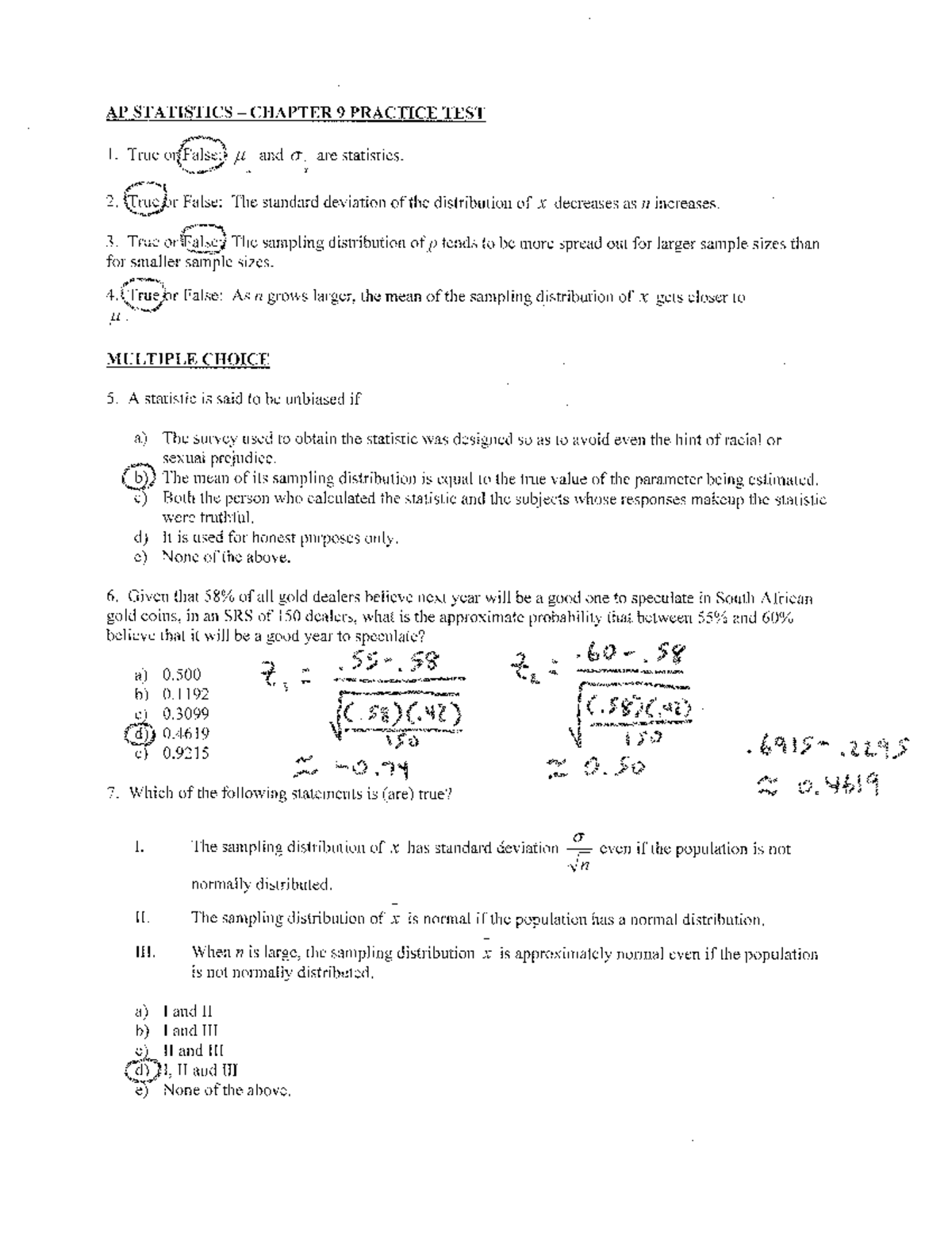 Chap 9 test - chp 9 test review - MATH 241H - Studocu