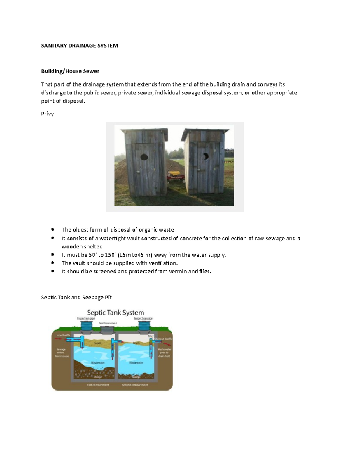 Topic 3 canares - NOTES - SANITARY DRAINAGE SYSTEM Building/House Sewer ...