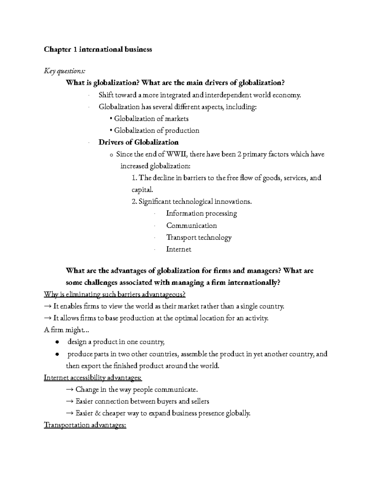 CH 1 BUSI1701 - Chapter 1 international business Key questions: What is ...