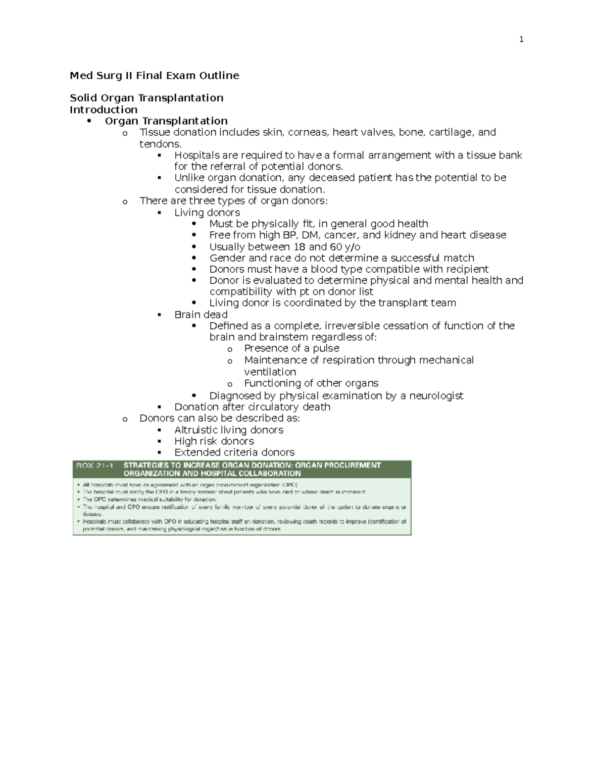 Med Surg II Final Exam Outline Solid Organ Transplantation - Med Surg ...