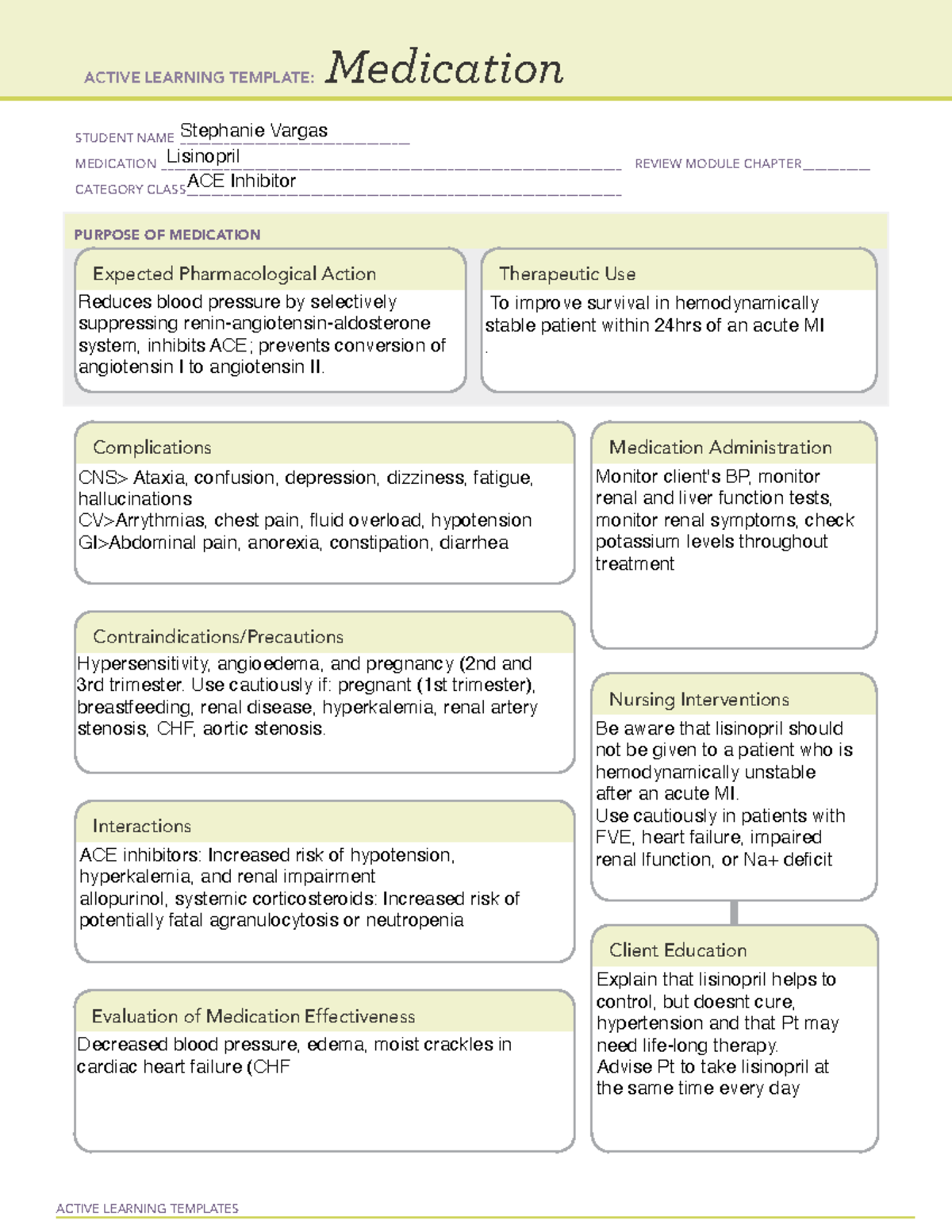 Lisinopril - medication card - ACTIVE LEARNING TEMPLATES Medication ...