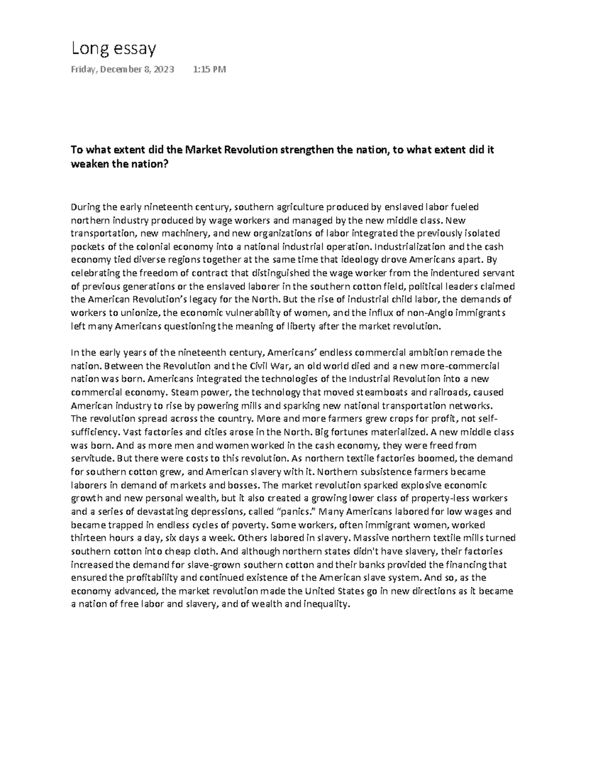 Long essay - no me impoprta la verdad - To what extent did the Market ...