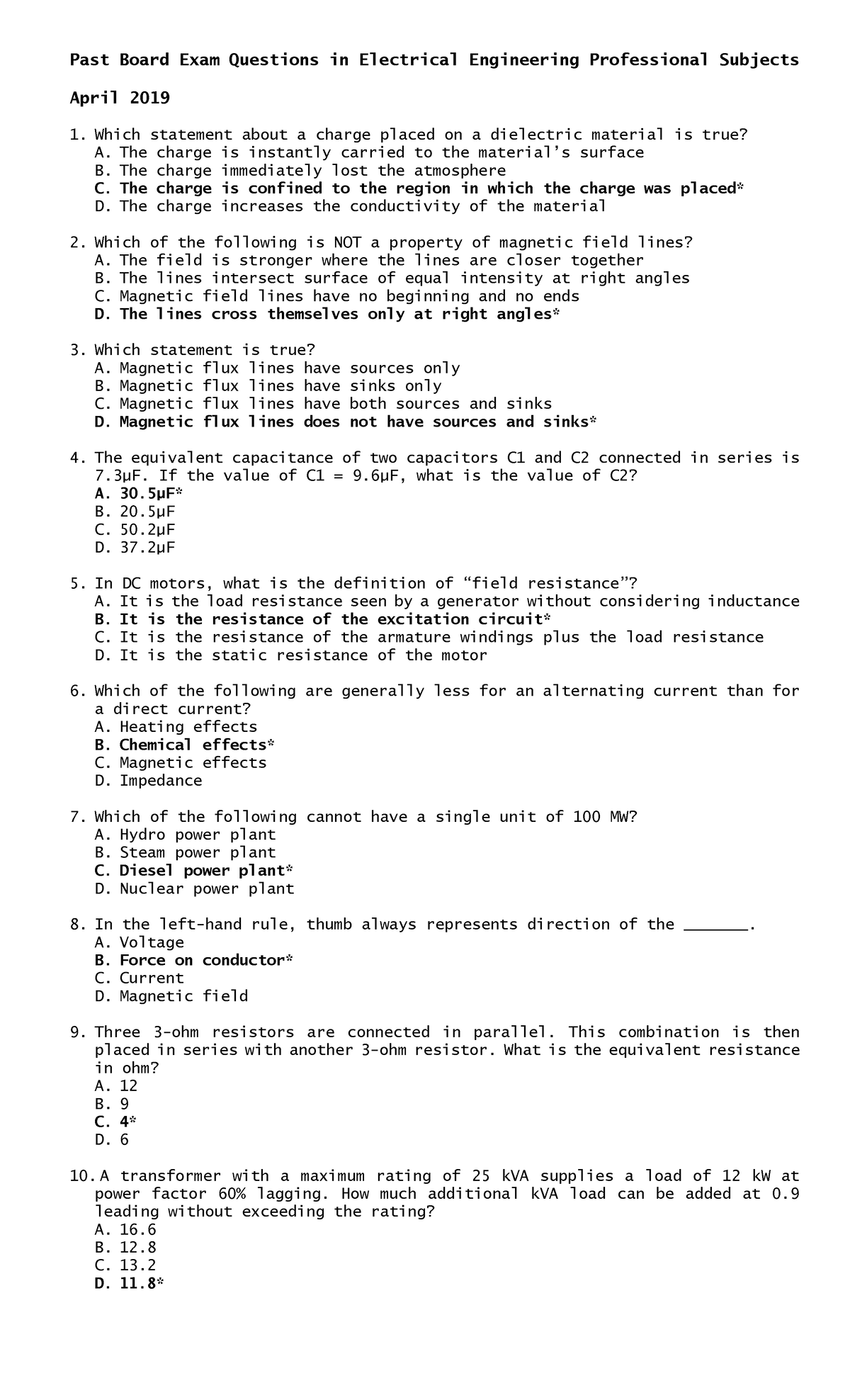 EE 2019 2022 Past board exam questions in Electrical Engineering ...