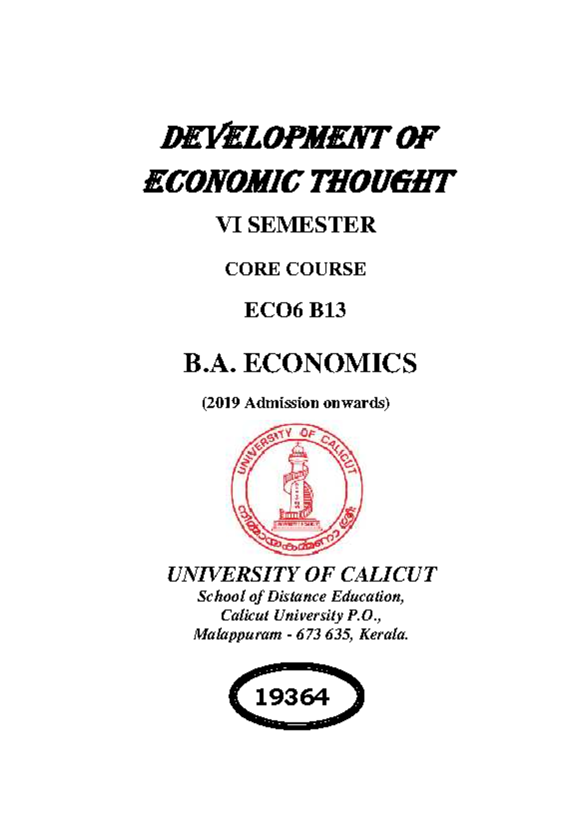 Ba economics 6th sem development of economic thought - DEVELOPMENT OF ...